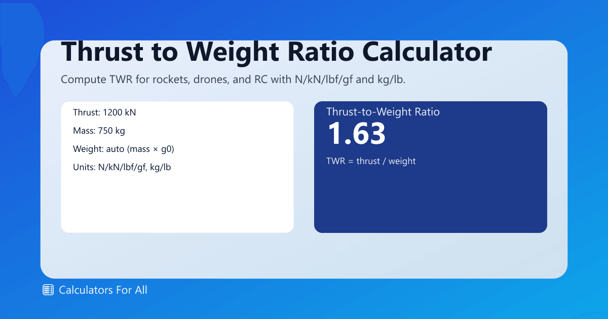 Thrust to Weight Ratio Calculator (TWR) — Rockets, Drones, RC Planes